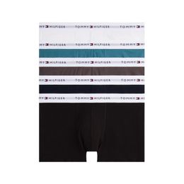 Boxer "5P TRUNK", Herren, Gr. M (50), 5 Stk., fm ocn, md gry, ds sk, w, blk, Jersey, Obermaterial: 95% Baumwolle, 5% Elasthan, Tommy Hilfiger Underwear, k&ouml;rpernah, Unterhosen Boxer, mit Logobund