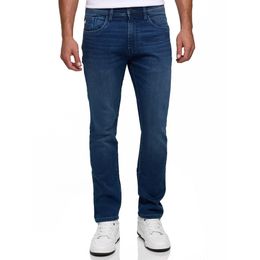Regular-fit-Jeans INDICODE "INCoil", Herren, Gr. 36, L&auml;nge 32, blau (medium indigo), Denim/Jeans, Obermaterial: 77% Baumwolle, 21% Polyester, 2% Elasthan, Abriebeffekte, regular fit kn&ouml;chellang, Jeans Regular-fit-Jeans, Baumwollmischung, regular fit