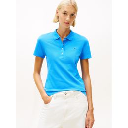 Poloshirt Tommy Hilfiger "1985 Slim Fit Pique Premium", Damen, Gr. L (40), mesmerizing blau, Piqu&eacute;, Obermaterial: 96% Baumwolle, 4% Elasthan, unifarben, slim fit h&uuml;ftlang, abgesteppt, Shirts Poloshirt, mit Logostickerei, mit Seitenschlitzen