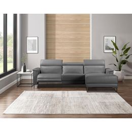 Ecksofa OTTO HOME "LUND, L-Form, 261cm, man. o. elektr. Relaxfunktion (mit USB-A)", grau, B:261cm H:97cm T:179cm, Echtleder 100% Echtleder;Kunstleder 100% Polyurethan, Sofas, Ecksofa, und Kopfteilverstellung