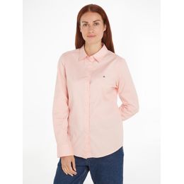 Hemdbluse Tommy Hilfiger "STRETCH OXFORD REGULAR SHIRT", Damen, Gr. 36, pink (delicate pink), Web, Obermaterial: 100% Baumwolle, unifarben, regular fit, 2-Knopf-Manschette, Blusen Hemdbluse, mit Logostickerei