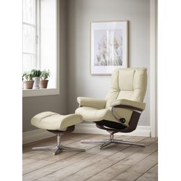 Relaxsessel stressless "Mayfair", beige (vanilla paloma), B:92cm H:103cm T:79cm, Leder PALOMA: PALOMA ist ein durchgef&auml;rbtes Semianilin-M&ouml;belleder mit nat&uuml;rlicher Narbung., Sessel, Relaxsessel, mit Hocker, mit Cross Base, Gr&ouml;&szlig;e S, M & L, Holzakzent Braun