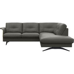 Ecksofa FLEXLUX "Glow, super bequem durch hochwertigem Sitzaufbau mit Federkern, L-Form", grau (warm mineral grau), B:236cm H:81cm T:224cm, 100% Echteder, Sofas, Ecksofa, Modernes skandinavisches Design