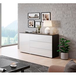Sideboard OTTO HOME "PARIS", schwarz-wei&szlig; (matera anthraizt, wei&szlig; hochglanz), B:111cm H:68cm T:39cm, Sideboards, Sideboard, Moderne 110cm breite grifflose Kommode, vielseitig einsetzbar