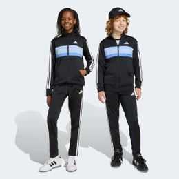 Trainingsanzug adidas Sportswear "SEASONAL ESSENTIALS TIBERIO 3-STREIFEN TRICOT KIDS", Damen, Gr. 164, schwarz, glow blau, blau fusion, wei&szlig;, Obermaterial: 100% Polyester, Sportanz&uuml;ge Trainingsanzug