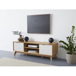 Lowboard OTTO HOME "Pandrup", wei&szlig; (eiche, wei&szlig;), B:135cm H:44cm T:40cm, Dekorfolie, Hartfaserplatte, MDF, Sideboards, Lowboard, Kommode mit 3 Einlegeb&ouml;den und Kabeldurchf&uuml;hrung, B:135 cm