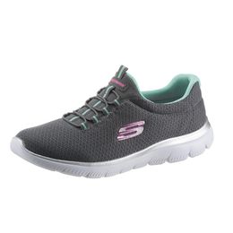 Slip-On Sneaker Skechers "SUMMITS", Damen, Gr. 39, bunt (anthrazit, mint), Textil, Schuhe Slip-On Sneaker, Freizeitschuh, Komfortschuh mit sto&szlig;d&auml;mpfender Zwischensohle, Topseller
