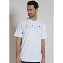 T-Shirt Bugatti "Palermo", Herren, Gr. 56, wei&szlig; (wei&szlig;, hell, uni), Single Jersey, Obermaterial: 70% Baumwolle, 30% Polyester, unifarben, l&auml;ssig geschnitten h&uuml;ftlang, Rundhals, Shirts T-Shirt, Kurzarm, Rundhalsausschnitt, mit Logo, bequem, leicht, Baumwollmix
