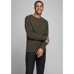 Jack & Jones Rundhalspullover JACK & JONES "JJEHILL Einfarbiger Pullover mit angenehmem Tragegef&uuml;hl", Herren, Gr. L, gr&uuml;n (olive night), Obermaterial: 100% Baumwolle, unifarben, schmal, Rundhals, B&uuml;ndchen, Pullover Rundhalspullover, unifarben, modisch, schmal, Baumwolle, Rundhals