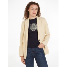 Longblazer Tommy Hilfiger "SMD CORE REGULAR SB BLAZER", Damen, Gr. 32, beige (country ivory), Web, Obermaterial: 66% Polyester, 32% Viskose, 2% Elasthan, unifarben, regular fit h&uuml;ftbedeckend, eingesetzt 1-Knopf-Manschette, Blazer Longblazer, mit Logostickerei