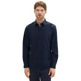 Langarmhemd Tom Tailor "Poplin", Herren, Gr. S, N-Gr, blau (sky captain blau), Obermaterial: 69% Baumwolle, 28% Polyamid, 3% Elasthan, regular fit, 2-Knopf-Manschette, Hemden Langarmhemd, mit Manschetten