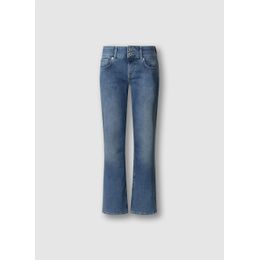 Gerade Jeans Pepe Jeans "STRAIGHT JEANS LW", Damen, Gr. 28, L&auml;nge 30, mid blau used, Denim/Jeans, Obermaterial: 84% Baumwolle, 15% Polyester, 1% Elasthan, straight fit lang, Jeans Gerade Jeans, mit doppeltem Knopfverschluss