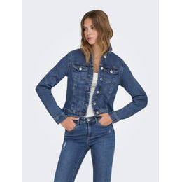 Jeansjacke Only "ONLWONDER &ndash; Jeansjacke mit Teilungsn&auml;hten und Stretch", Damen, Gr. S, blau (medium blau denim), Denim/Jeans;Web;Twill, Obermaterial: 79% Baumwolle, 20% Polyester, 1% Elasthan, unifarben, figurumspielend taillenbedeckt, 1-Knopf-Manschette, Jacken Jeansjacke, sehr figurbetont, casual, Denim, Baumwollmischung, Brusttaschen, Topseller