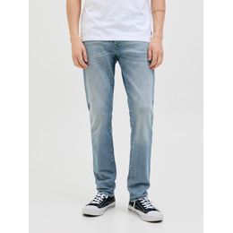 Jack & Jones Slim-fit-Jeans JACK & JONES "JJIGLENN JJICON JJ 619 50SPS NOOS", Herren, Gr. 36, L&auml;nge 34, blau (blau, denim), Denim/Jeans, Obermaterial: 95% Baumwolle, 4% Elastomultiester, 1% Elasthan, Abriebeffekte, slim fit lang, Jeans Slim-fit-Jeans, Baumwollmischung, slim fit