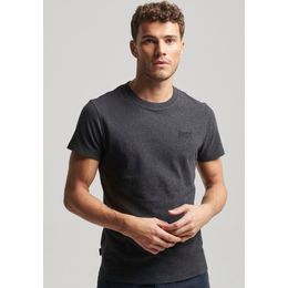 Rundhalsshirt Superdry "ESSENTIAL LOGO EMB TEE", Damen, Gr. L, schwarz (raven schwarz marl), Single Jersey, Obermaterial: 100% Baumwolle, meliert, unifarben, slim fit h&uuml;ftlang, Rundhals, Shirts Rundhalsshirt