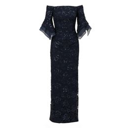 Adrianna Papell Langes Abendkleid 'Sequin Lace Combo Column Gown' Damen Gr&ouml;&szlig;e 40 dunkelblau Winterkleid