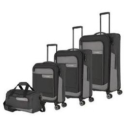 Trolleyset Travelite "VIIA S/M/L und Reisetasche", grau (schiefer), Polyester, mehrfarbig, Koffer-Sets, Kofferset Reisegep&auml;ck mit erweiterbarem Volumen und TSA Schloss