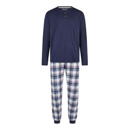 Phil & Co. Berlin Pyjama lang 'Cozy Classic' Herren Gr&ouml;&szlig;e M dunkelblau / wei&szlig;