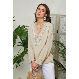 Lin Passion Bluse in Beige - 73% | Gr&ouml;&szlig;e 40/42 | Damen-blusen
