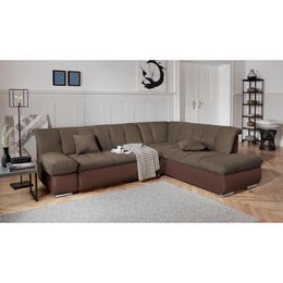 DOMO collection Ecksofa &raquo;Mona L-Form bequem und komfortabel, Breite 271cm, L-Form&laquo; wahlweise mit Bett- und Armlehnfunktion braun Struktur fein 100% 