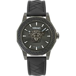 Versace Herren Quarzuhr &raquo;MEDUSA DECO GENT&laquo; Armbanduhr, Herrenuhr, Swiss Made, Saphirglas, Lederarmband, analog schwarz