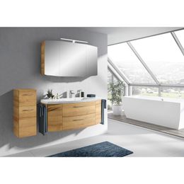 Badm&ouml;bel-Set &raquo;Cassca Sprint 3-teilig Mineralmarmor-Waschtisch mit LED-Spiegelschrank&laquo; 4 Stk. tlg. braun Spanplatte