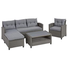 Konifera Gartenlounge-Set &raquo;Cordoba&laquo; Set, 2x Bank, 1x Sessel, 1x Tisch 90x55x43cm, inkl. Auflagen, 11 Stk. tlg. Polyratten, Stahl, Tischplatte aus 