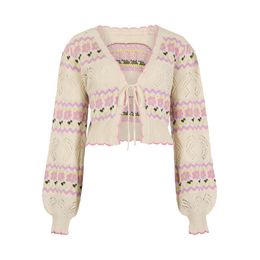Apricot Pointelle Knit Floral Cardigan ' ' Damen Gr&ouml;&szlig;e XL hellbeige