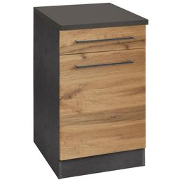 KOCHSTATION Unterschrank &raquo;KS-Tulsa&laquo; 50 cm breit, 1 T&uuml;r, 1 Schubkasten, schwarzer Metallgriff, MDF Front braun