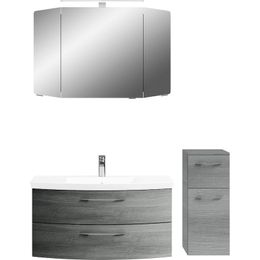 Badm&ouml;bel-Set &raquo;Cassca Sprint 3-teilig Mineralmarmor-Waschtisch mit LED-Spiegelschrank&laquo; 4 Stk. tlg. grau Holzwerkstoff