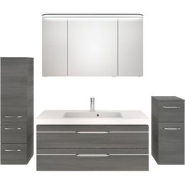 Badm&ouml;bel-Set &raquo;Balto Sprint 4-teilig, Mineralmarmor-Waschtisch mit LED-Spiegelschrank&laquo; 5 Stk. tlg. grau Holzwerkstoff