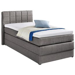 Hapo Boxspringbett mit Bettkasten grau Das Bett ist mit pflegeleichtem Feinstrukturstoff in Leinenoptik (100% Polyester) bezogen.;Die Oberseite der 