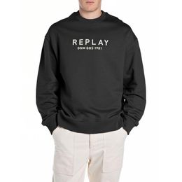 Replay Herren Sweatshirt, mit gesticktem Schriftzug vorn schwarz L