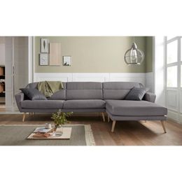OTTO home Ecksofa &raquo;Bille L-Form&laquo; mit Naht im R&uuml;ckenkissen und Beinen aus Eichenholz grau Samtoptik (100% Polyester);Luxus-Microfaser weich (100% 