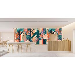 Livingwalls living walls Vliestapete &raquo;Tropen-Tapete Bunt Creme Orange Exotisch Blumen&laquo; matt glatt Vlies