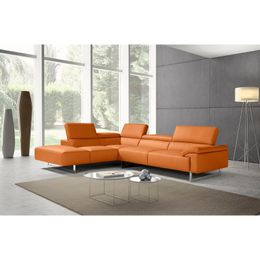 Egoitaliano Ecksofa &raquo;Malika, elegant und bequem, Designsofa, L-Form&laquo; mit Ottomane, inkl. Kopfteilverstellung und chromfarbenen Metallf&uuml;&szlig;en orange Leder &raquo;BULL&laquo; (