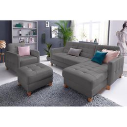 exxpo - sofa fashion Ecksofa &raquo;Elio, kompakt, bequem & zeitloses Design, Breite 217cm, L-Form&laquo; wahlweise mit Bettfunktion grau Luxus-Kunstleder;