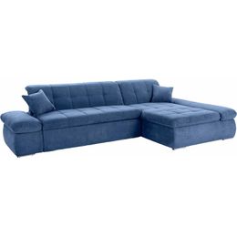 DOMO collection Ecksofa &raquo;NMoric XXL, B/T/H: 300/172/80cm, L-Form&laquo; wahlweise mit Bettfunktion und Armlehnverstellung blau Chenille (85% Polyester, 15% 