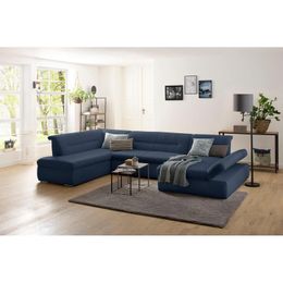 Home Affaire Wohnlandschaft &raquo;Avesa U-Form&laquo; Wahlweise mit Armteilverstellung und Bettfunktion, B/T/H: 355/216/80cm blau 100% Polyester