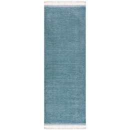 Carpet City Hochflor-Teppich &raquo;Pulpy 100&laquo; rechteckig 30 mm H&ouml;he L&auml;ufer, weich, mit Fransen, uni, viele Gr&ouml;&szlig;en, Wohnzimmer, Schafzimmer blau Kunstfaser