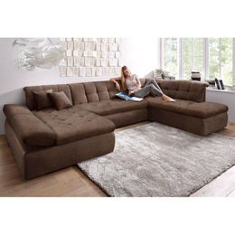 DOMO collection Wohnlandschaft &raquo;NMoric im XXL-Format, B/T/H: 353/216/80 cm, incl. Zierkissen U-Form&laquo; wahlweise mit Bettfunktion und 