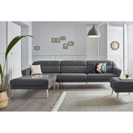 OTTO home Ecksofa &raquo;Bille L-Form&laquo; mit Naht im R&uuml;ckenkissen und Beinen aus Eichenholz grau Samtoptik (100% Polyester);Luxus-Microfaser weich (100% 