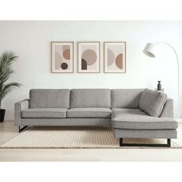 Home Affaire Ecksofa &raquo;Pinto, 290 cm, Cord, Chenille, Lederoptik, Ottomane links / rechts&laquo; mit Keder, schwarze Metallf&uuml;&szlig;e, Wellenunterfederung 100% 