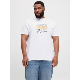 Jack & Jones PlusSize Jack & Jones Plussize Herren Jack & Jones PlusSize Print-Shirt &raquo;JORCANGGU TEE SS CREW NECK FST PLS&laquo; mit Logo Print wei&szlig; 4XL