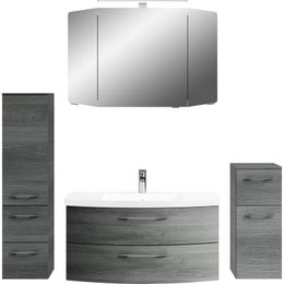 Badezimmer-Set &raquo;Cassca Sprint 4-teilig Mineralmarmor-Waschtisch mit LED-Spiegelschrank&laquo; 5 Stk. tlg. grau Holzwerkstoff