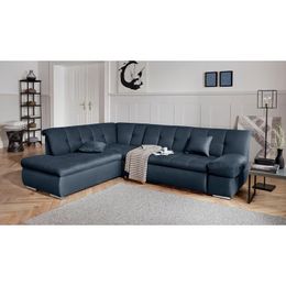 DOMO collection Ecksofa &raquo;Mona L-Form bequem und komfortabel, Breite 271cm, L-Form&laquo; wahlweise mit Bett- und Armlehnfunktion blau Struktur fein 100% 