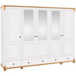 OTTO home Kleiderschrank &raquo;Tessin&laquo; B/H/T ca. 245/191/59 cm, Breite 245 cm, Kiefer massiv, mit Spiegel wei&szlig; Massivholz
