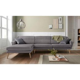 OTTO home Ecksofa &raquo;Bille L-Form&laquo; mit Naht im R&uuml;ckenkissen und Beinen aus Eichenholz grau Samtoptik (100% Polyester);Luxus-Microfaser weich (100% 