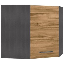 KOCHSTATION Eckh&auml;ngeschrank &raquo;KS-Tulsa&laquo; 60 cm breit, 1 T&uuml;r, schwarzer Metallgriff, hochwertige MDF Front braun