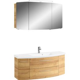 Badm&ouml;bel-Set &raquo;Cassca Sprint 2-teilig Mineralmarmor-Waschtisch mit LED-Spiegelschrank&laquo; 2 Stk. tlg. braun Holzwerkstoff